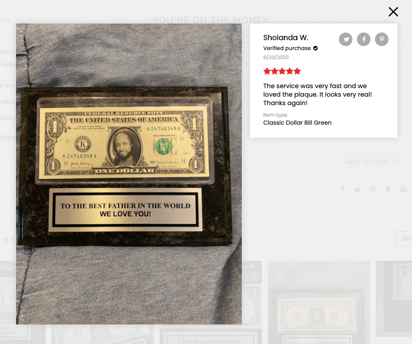 Photo Plaque with Engraving - Custom Award on A REAL Dollar Bill